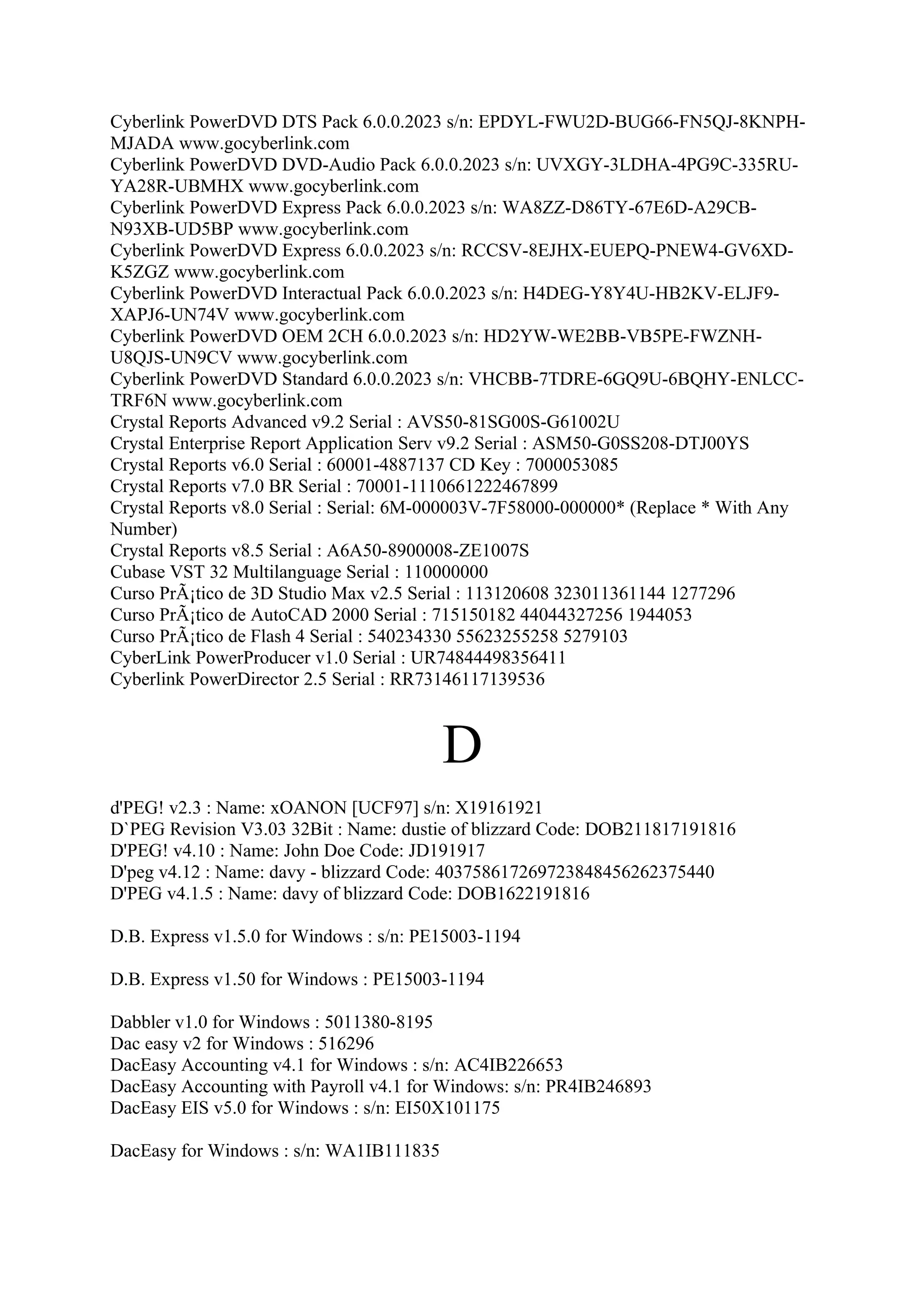 Serial numbers | DOC