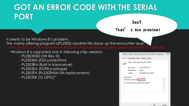 Serial port error code 10 on windows 8 fix step