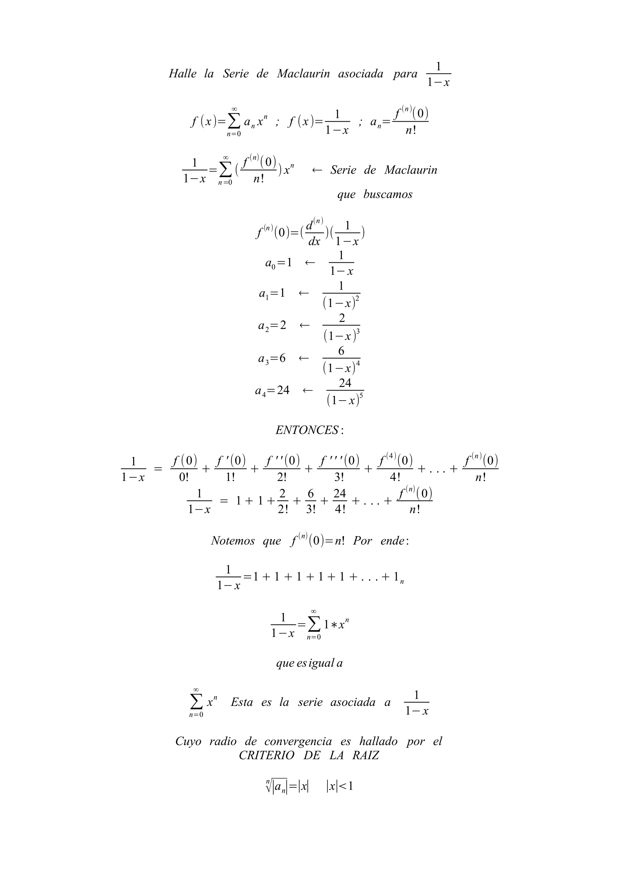 Serie de maclaurin para 1/(1-x) | PDF