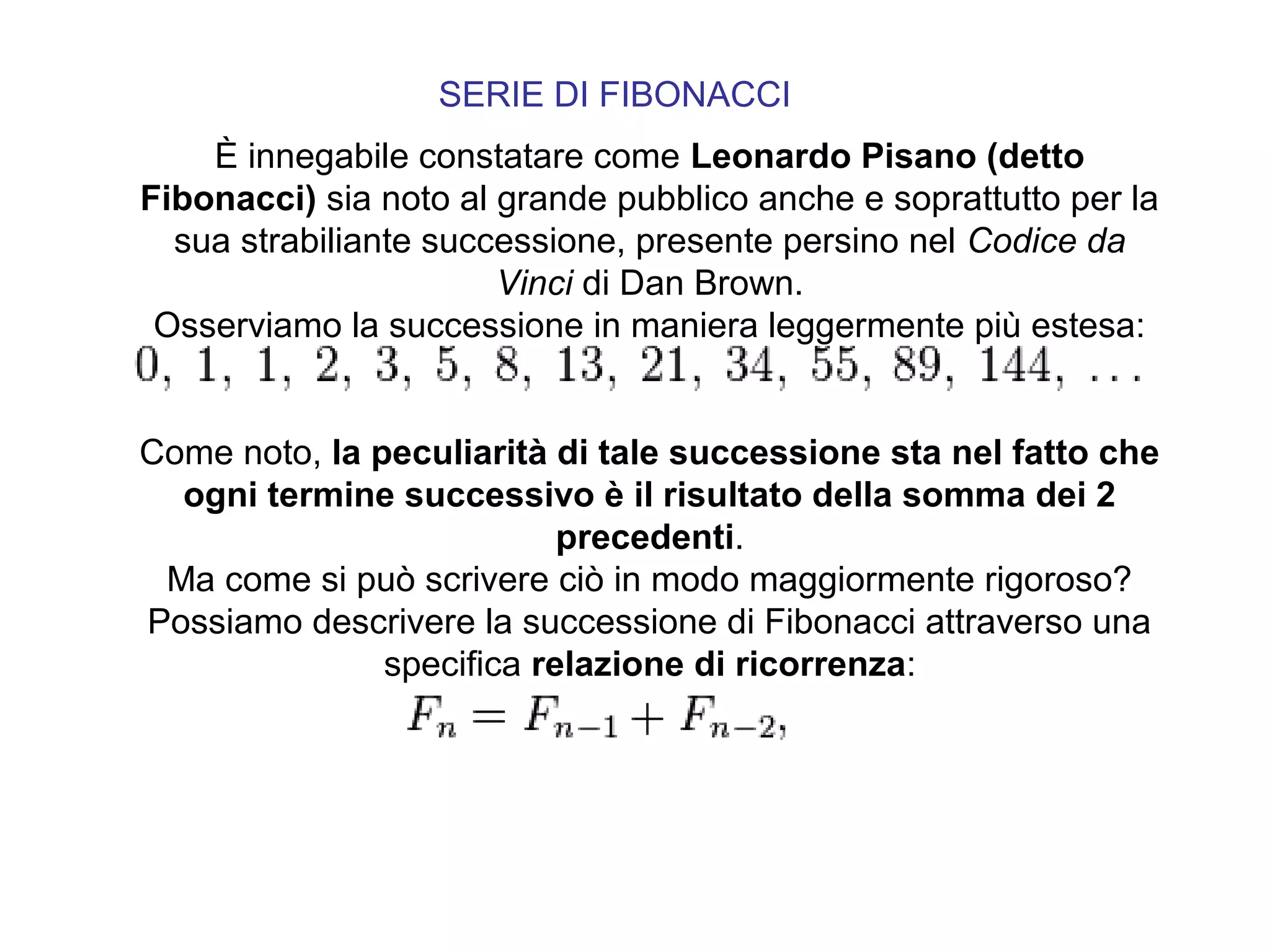 Serie di fibonacci | PPT