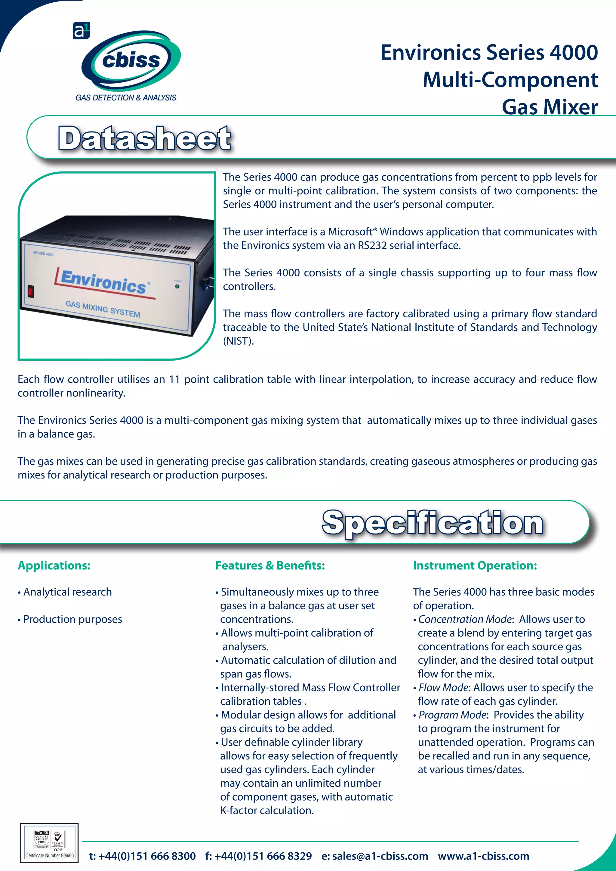 Series 4000 gas mixing datasheet | PDF