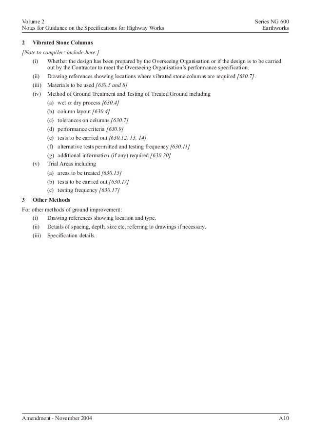 Series 600 specification for earthworks