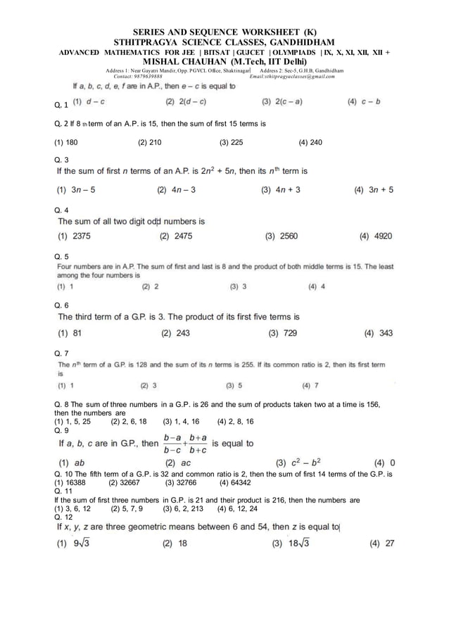 Series and sequence (k) worksheet | PDF