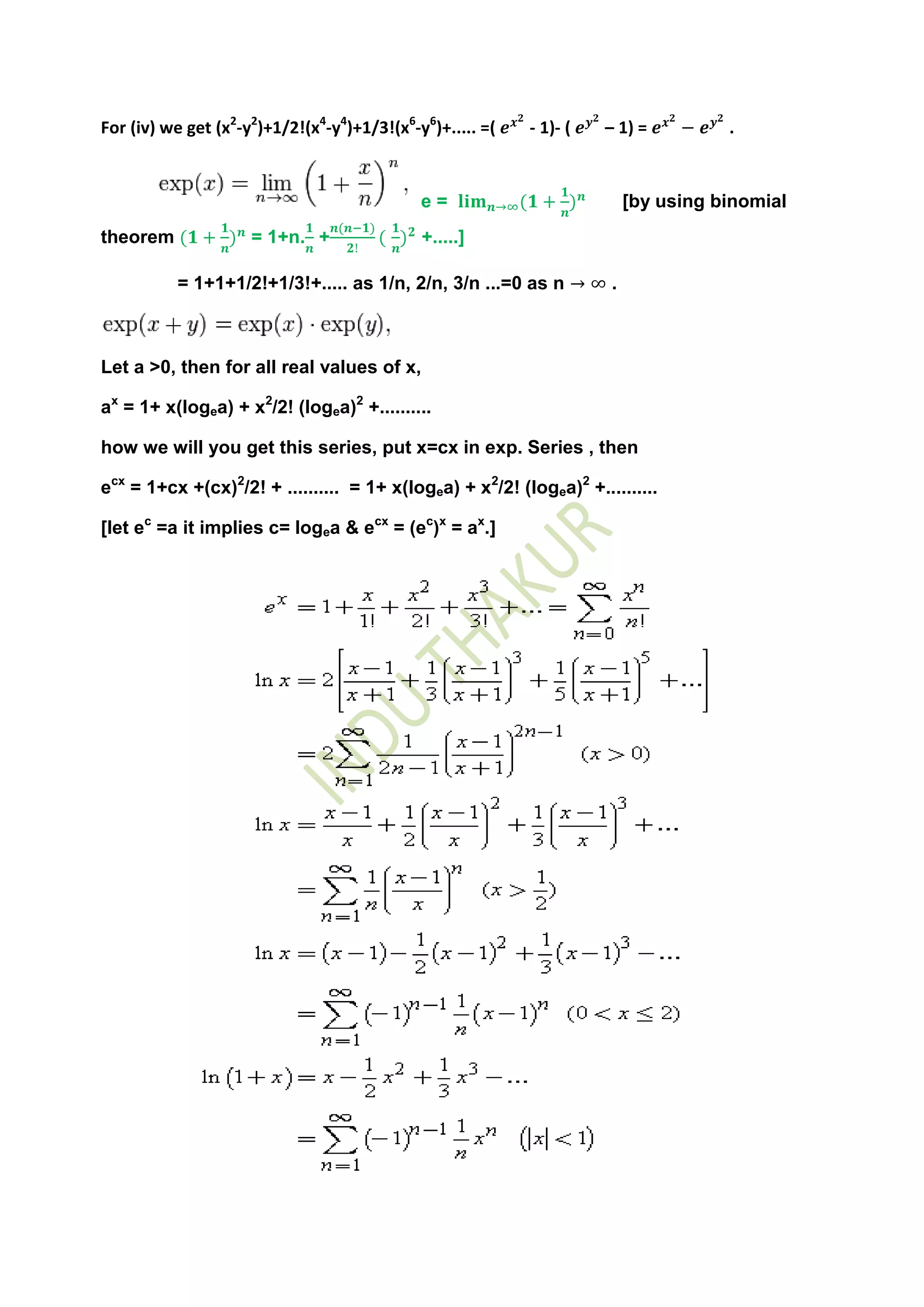 Series expansion of exponential and logarithmic functions | DOCX