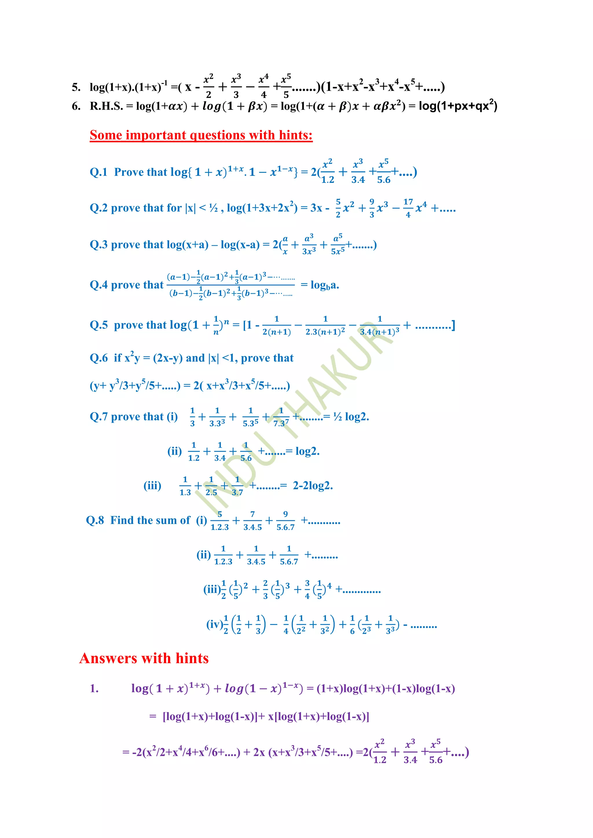 Series expansion of exponential and logarithmic functions | DOCX