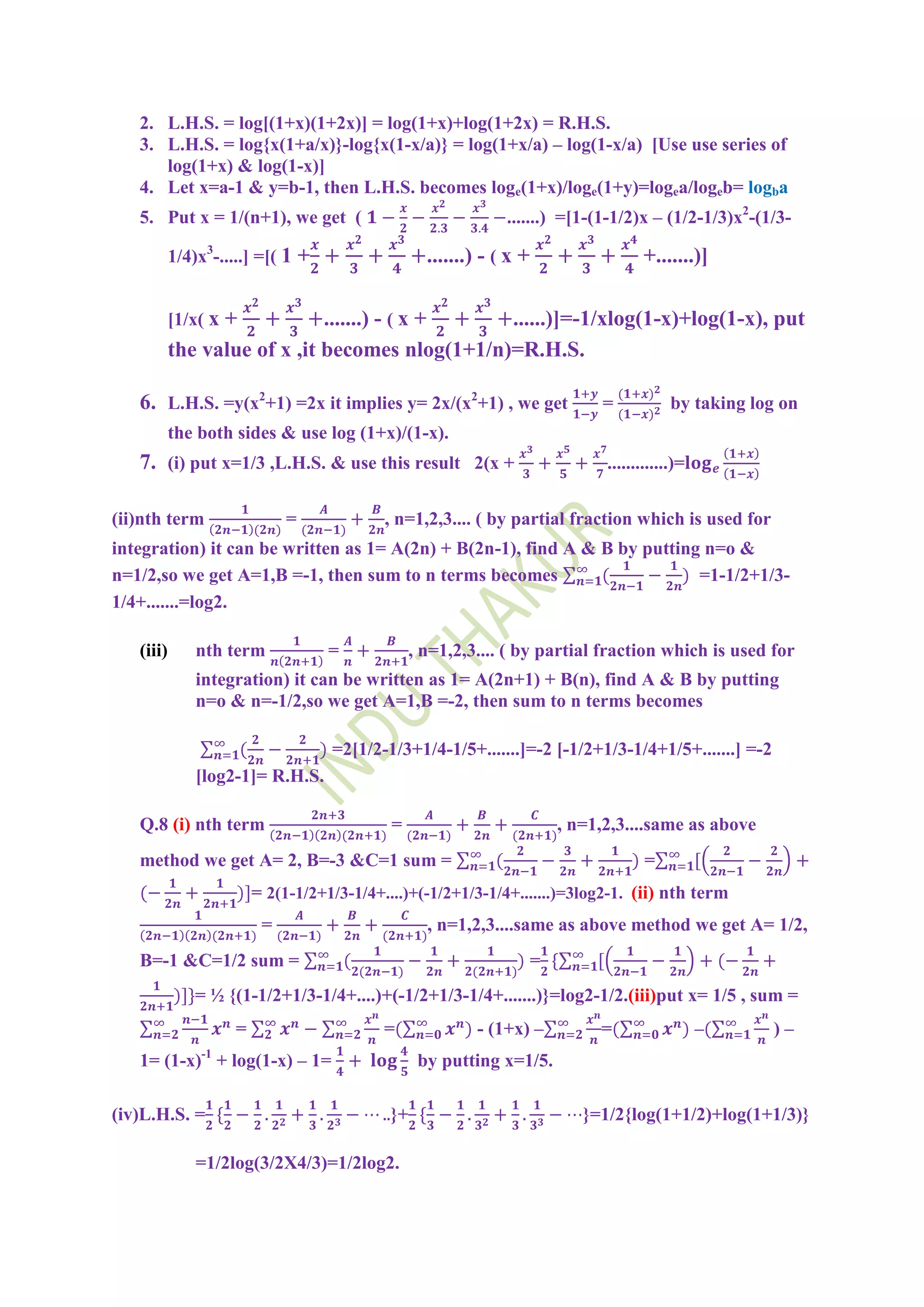 Series expansion of exponential and logarithmic functions | DOCX
