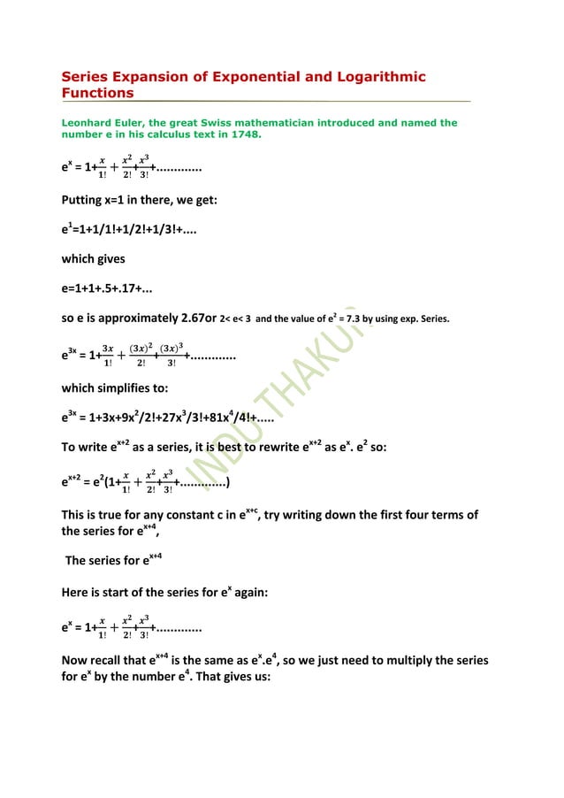 Series expansion of exponential and logarithmic functions | DOCX