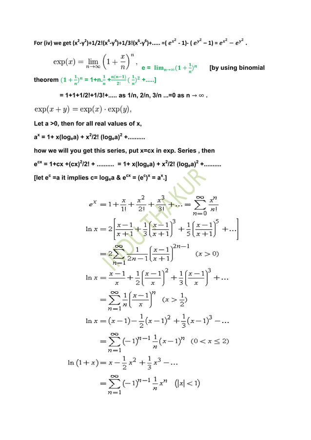 Series expansion of exponential and logarithmic functions | DOCX