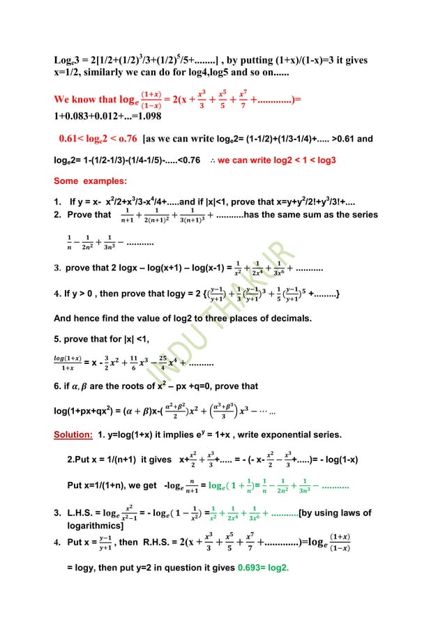 Series expansion of exponential and logarithmic functions | DOCX