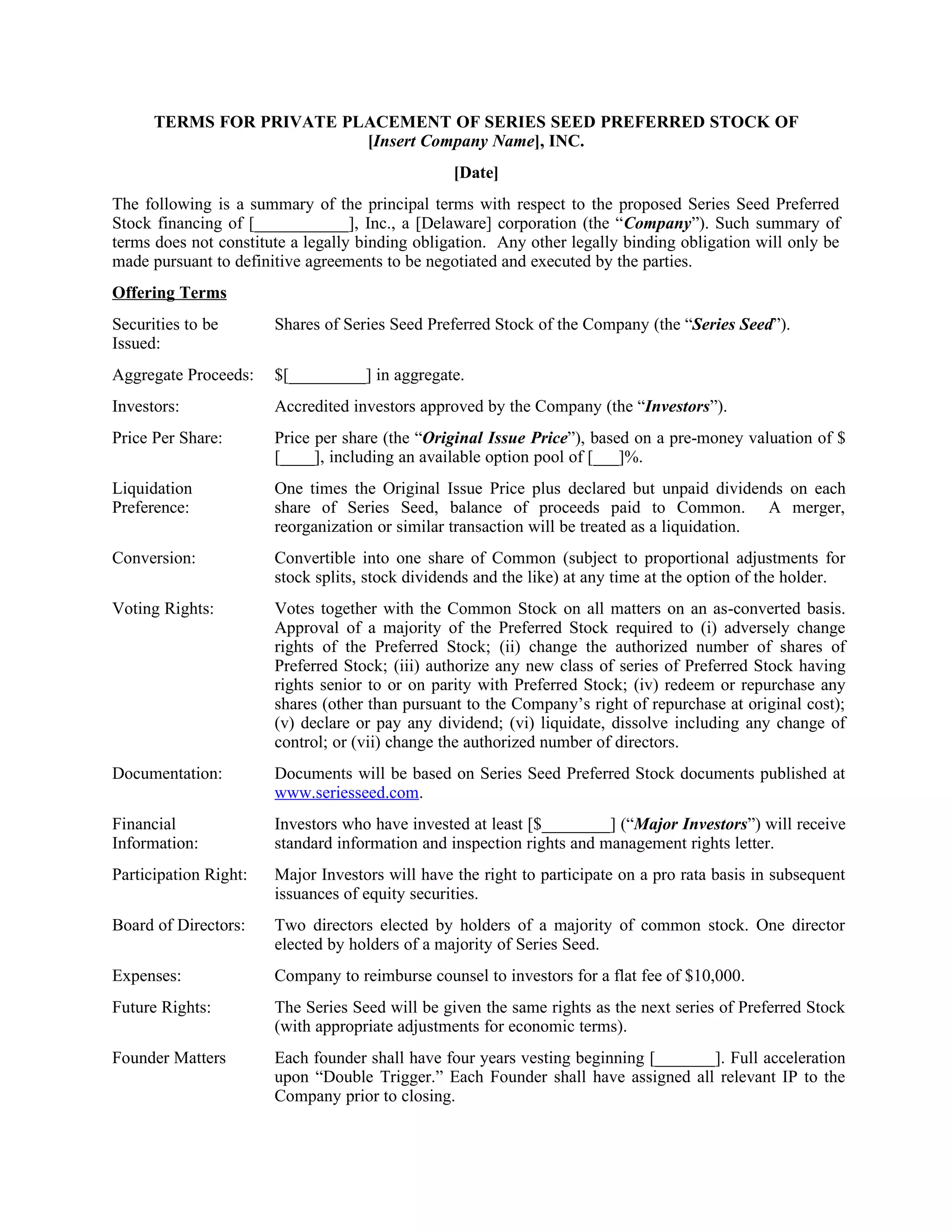 Series seed termsheet | DOC