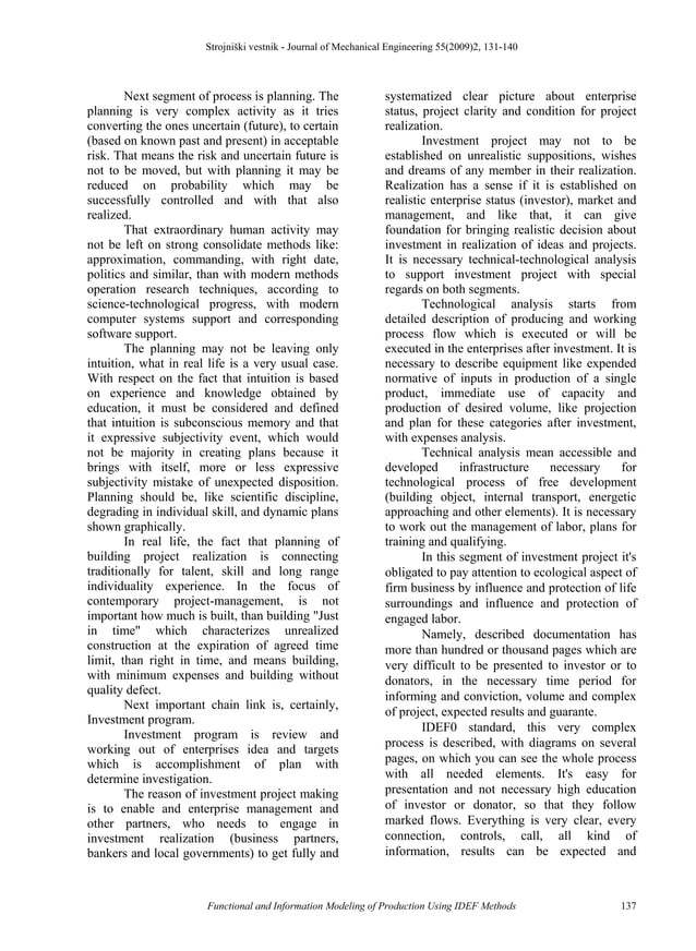 Functional and Information Modeling of Production Using IDEF Methods | PDF