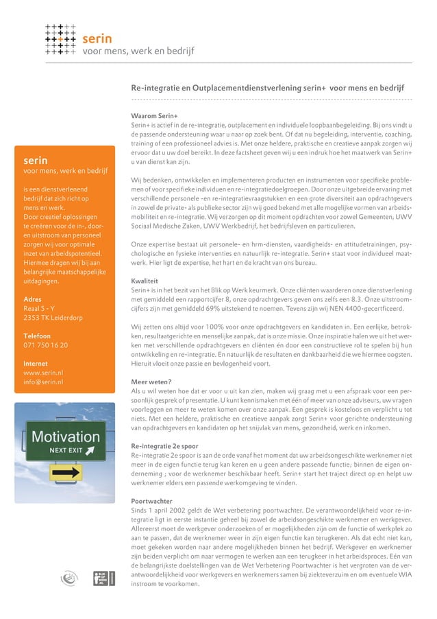 Serin outplacement & 2e spoor re integratie | PDF