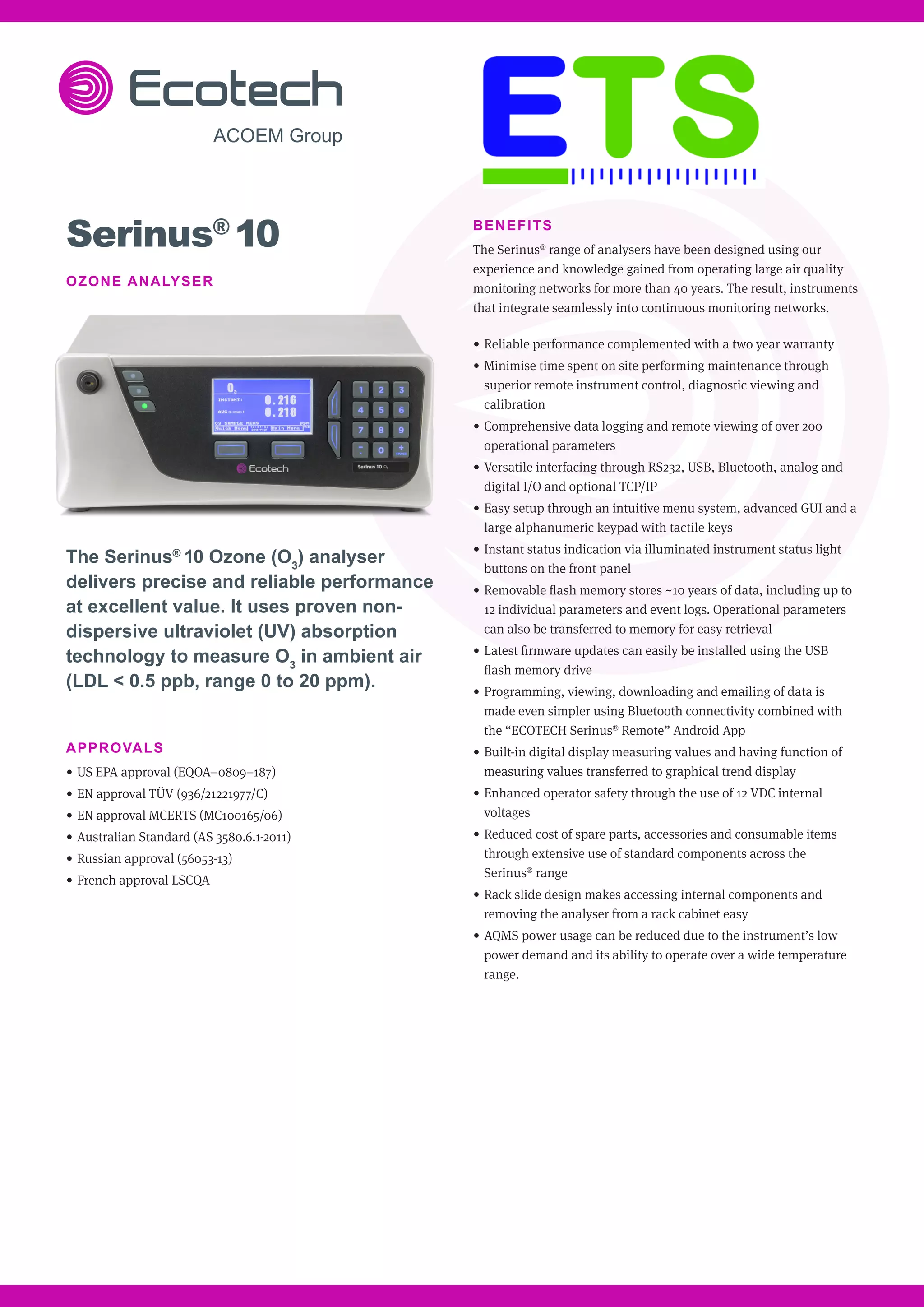Serinus 10-ozone-o3-gas-analyser | PDF