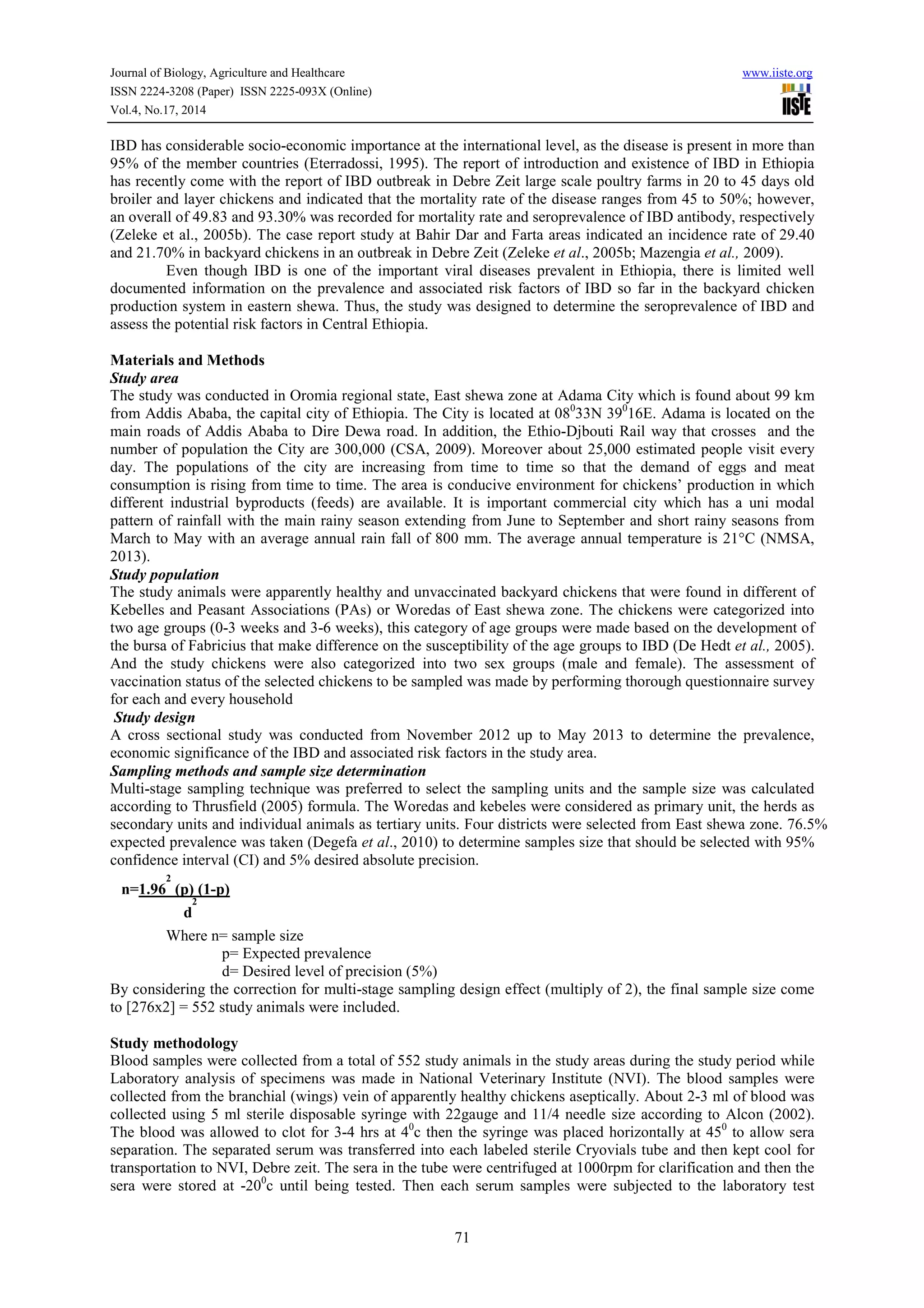 Sero prevalence of infectious bursal disease in backyard chickens at ...
