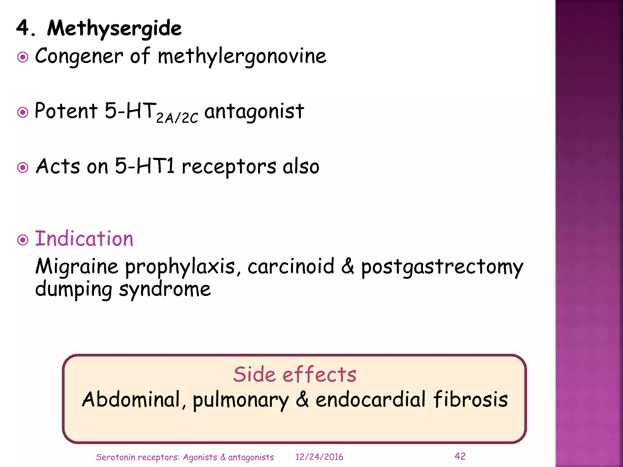 Serotonin receptors agonists & antagonists | PPTX