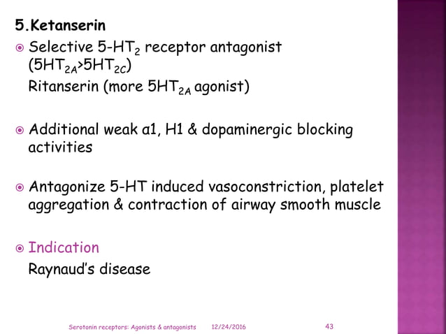 Serotonin receptors agonists & antagonists | PPTX | Endocrine and ...