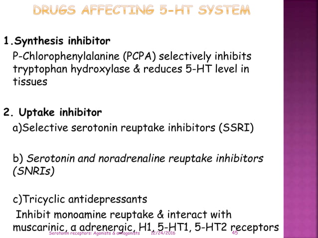 Serotonin receptors agonists & antagonists | PPTX | Endocrine and Metabolic Diseases | Diseases ...