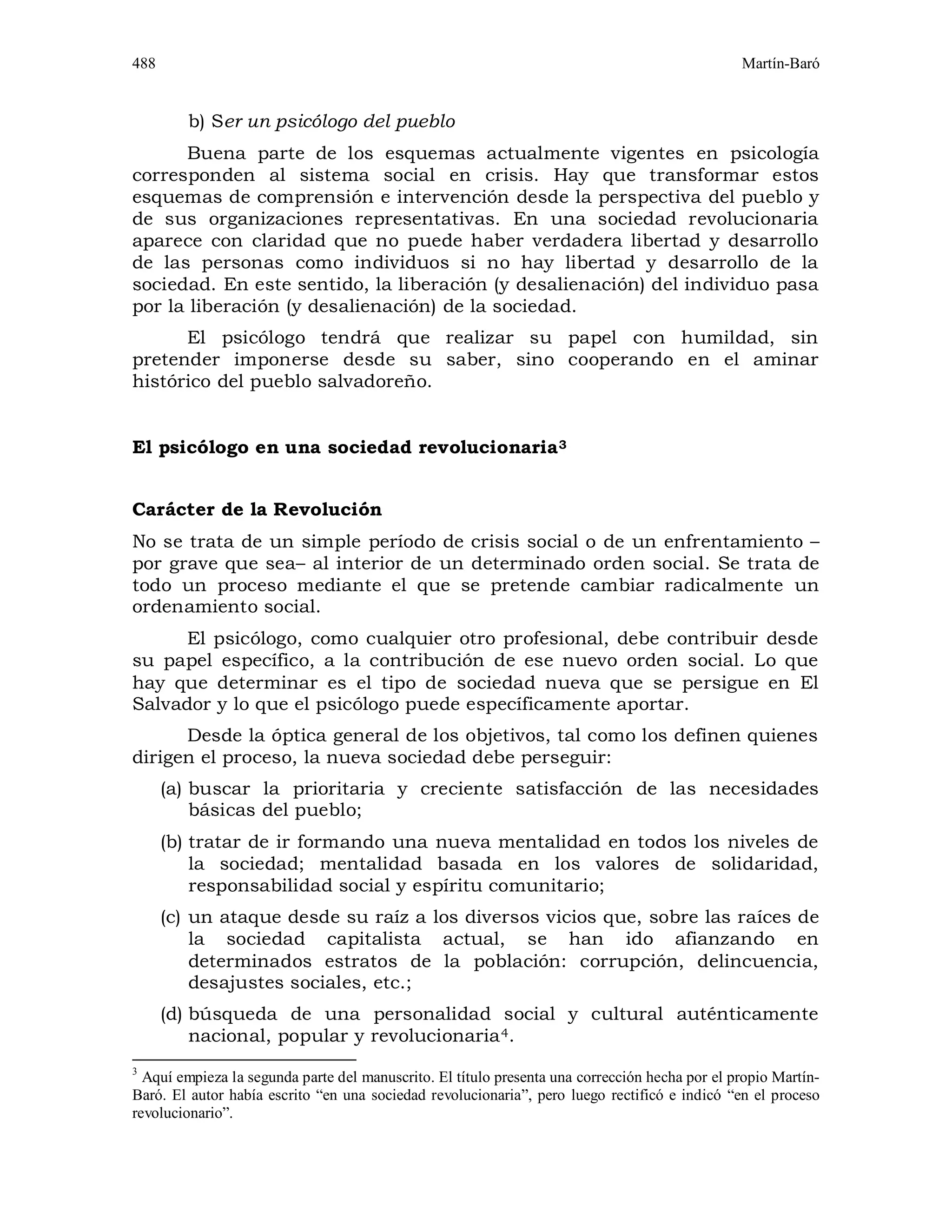 Ser psicologo segun martin baro | PDF
