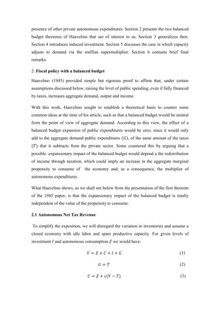 Super Haavelmo: balanced and unbalanced budget theorems and the ...