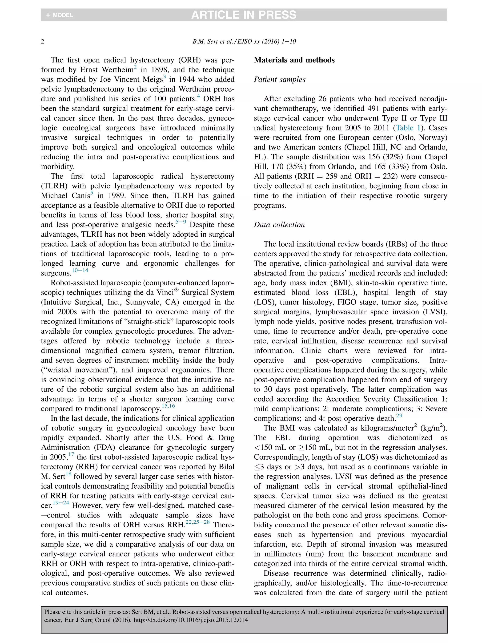 Robot-assisted versus open radical hysterectomy: A multi-institutional ...