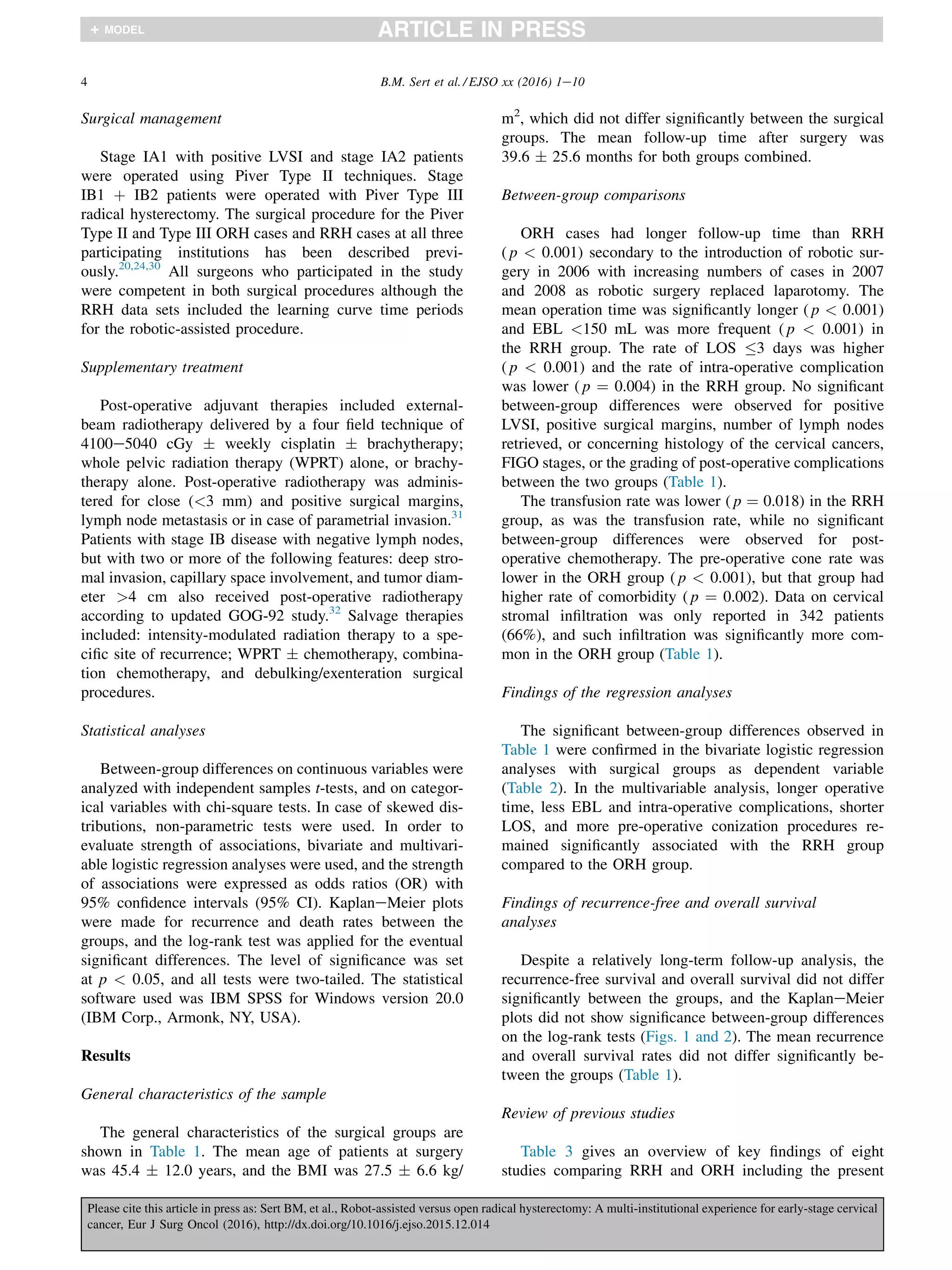 Robot-assisted versus open radical hysterectomy: A multi-institutional ...
