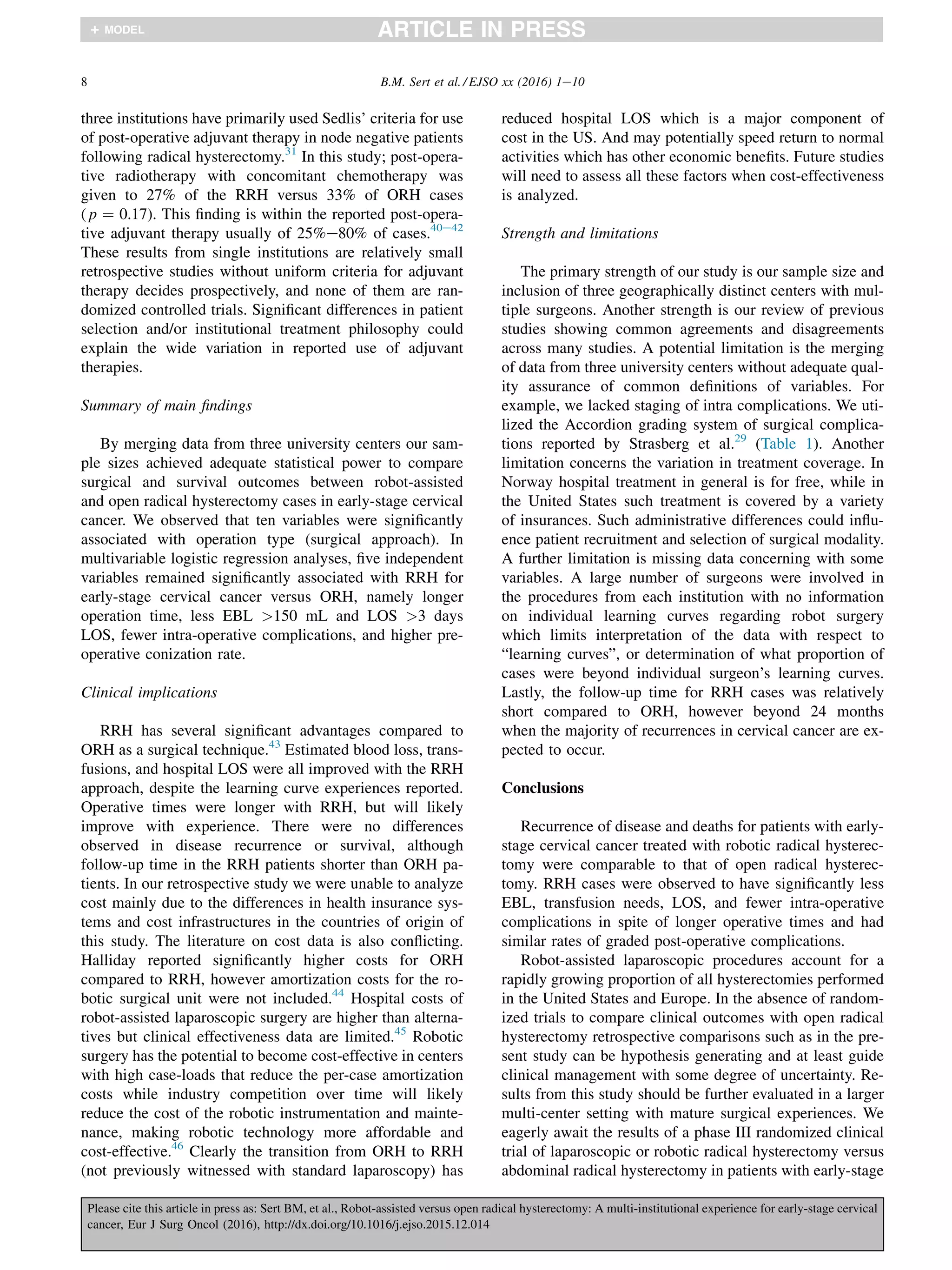 Robot-assisted versus open radical hysterectomy: A multi-institutional ...