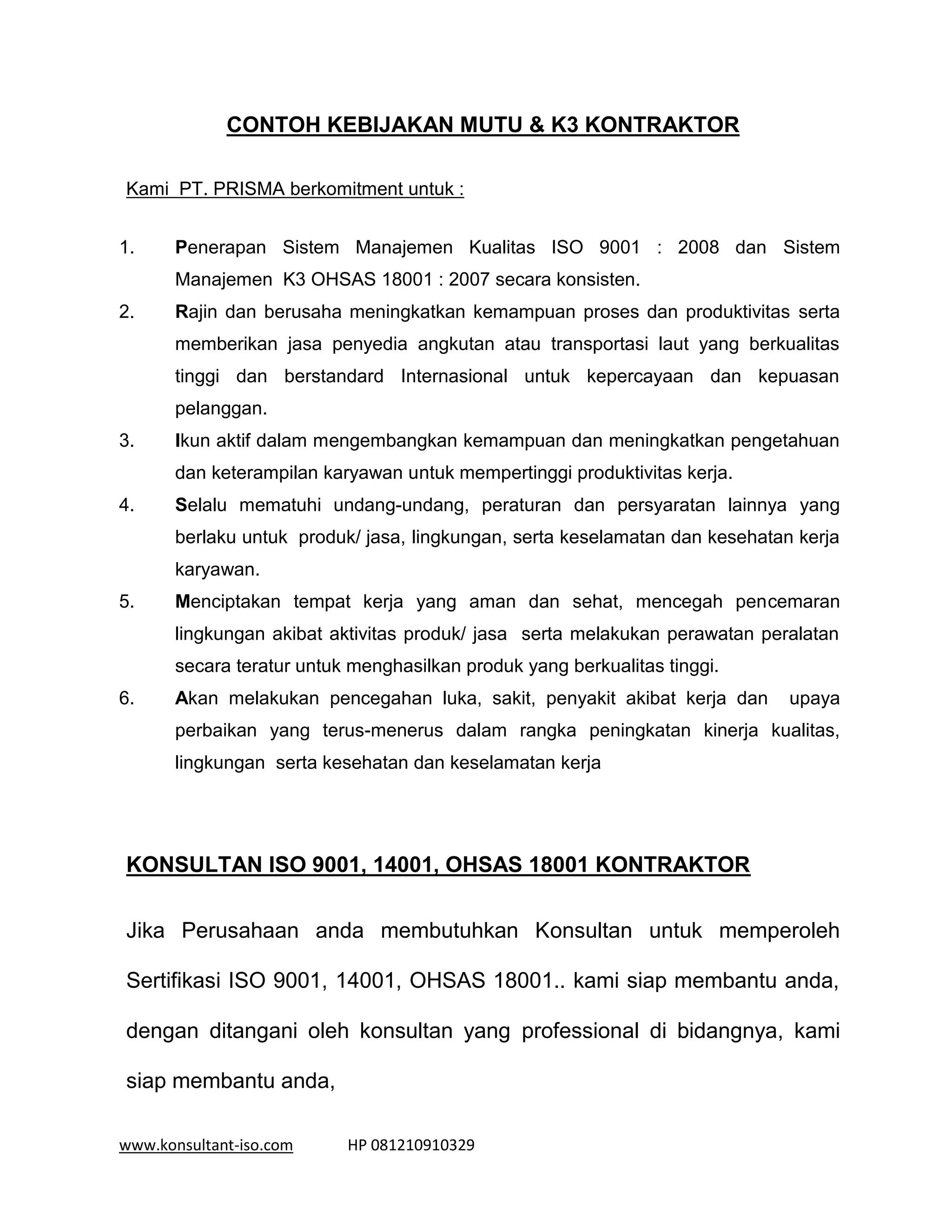 Sertifikasi iso kontraktor | PDF