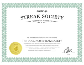 Sertifikat Duolingo The Duolingo Streak Society | PDF