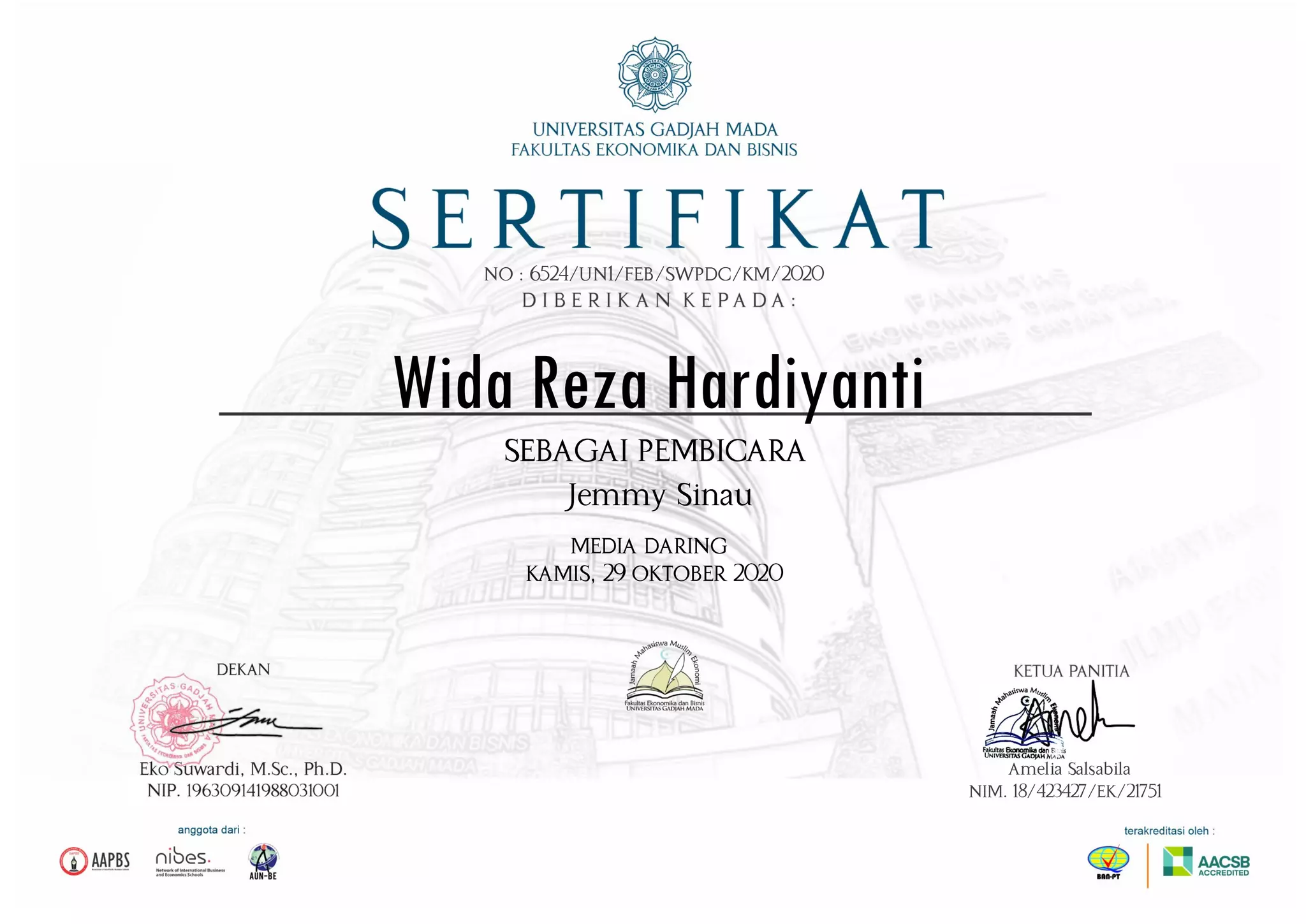 Sertifikat Pembicara JEMMY SINAU | PDF