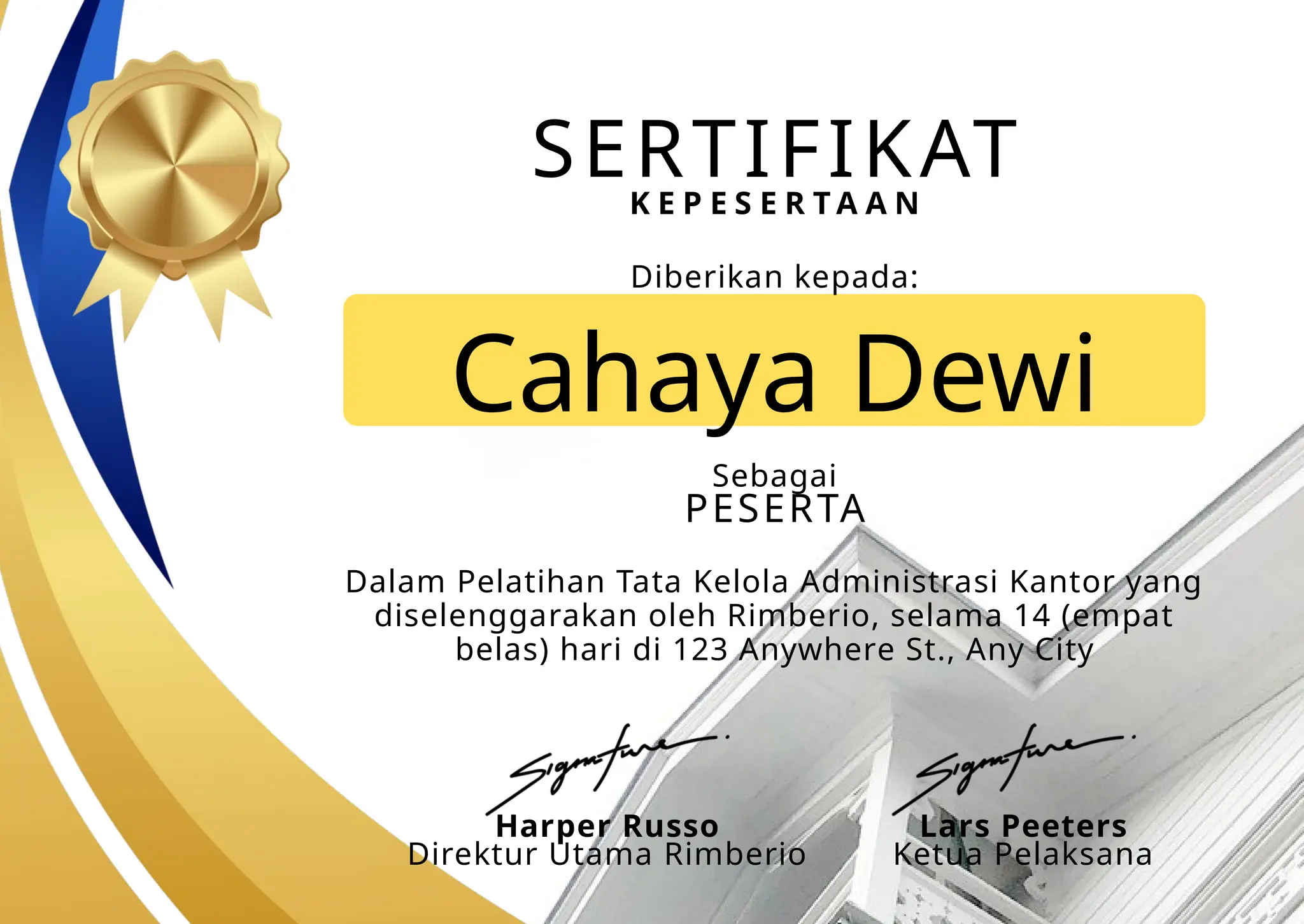 Contoh Sertifikat Pelatihan Kompetensi A | PPTX