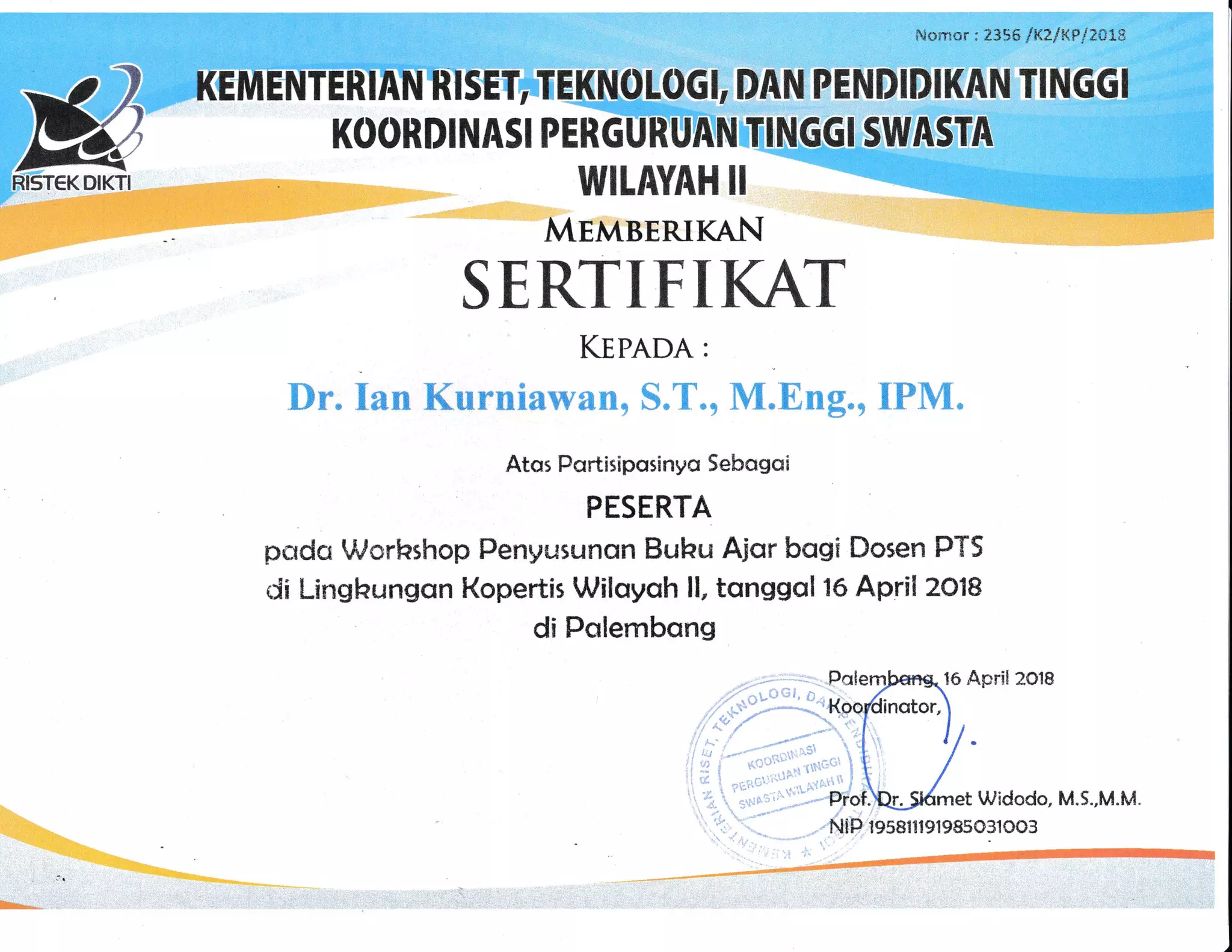 Sertifikat workshop buku ajar | PDF