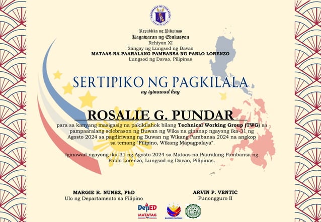 Sertipiko Para sa TWG ng Buwan ng Wikang Pambansa | PPTX