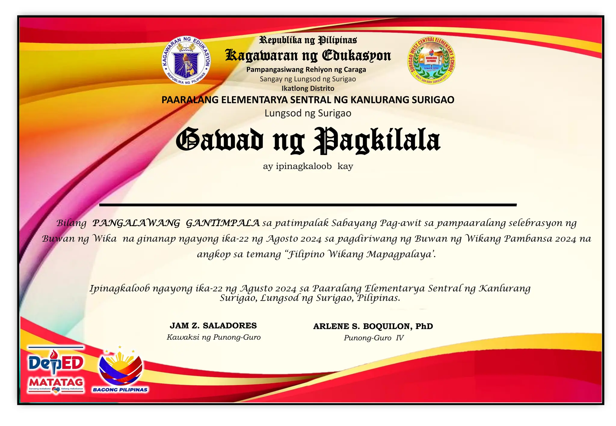 Sertipiko Para Sa Buwan Ng Wika 2025 Theme Color In Word