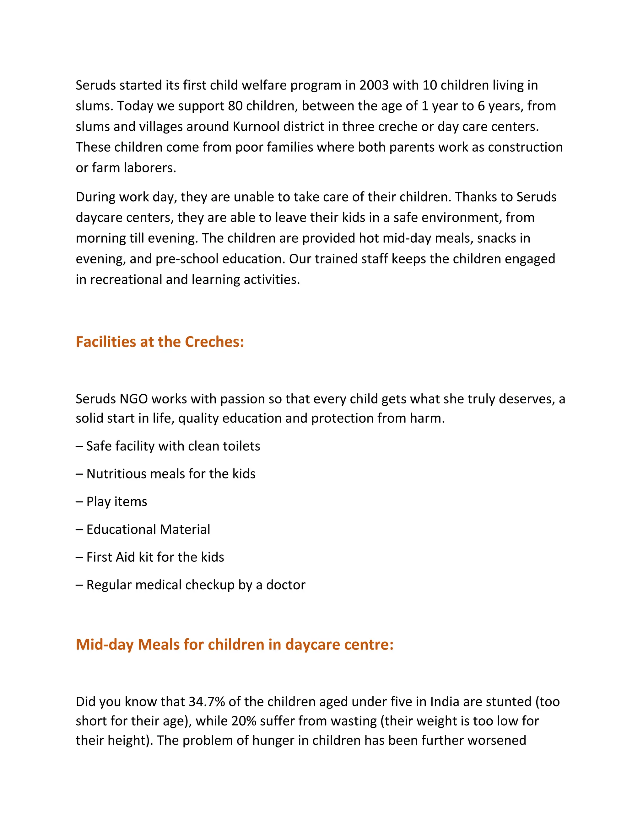Seruds Creche Program Kurnool | PDF