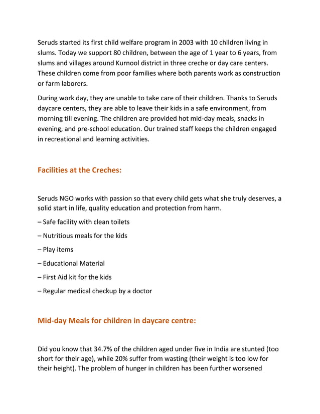 Seruds Creche Program Kurnool | PDF