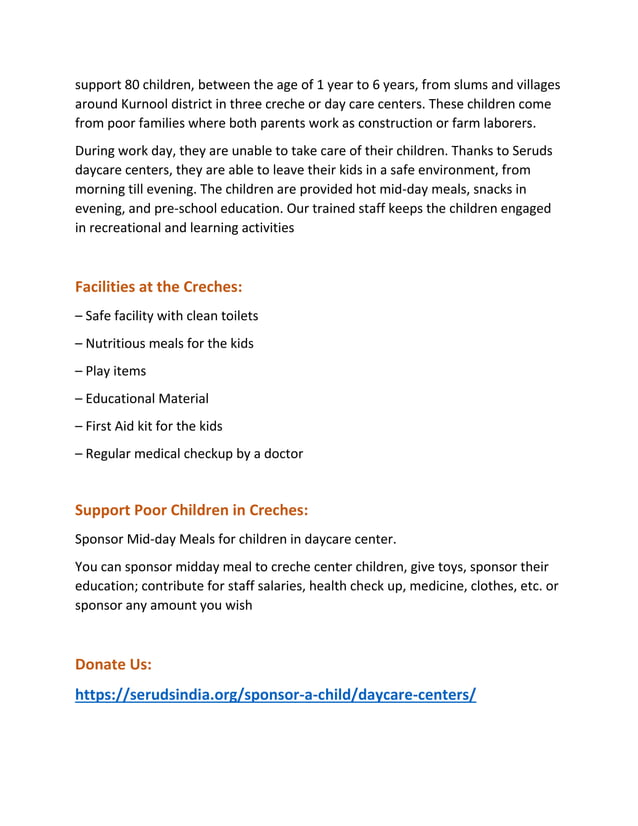 Seruds Creche Program Kurnool | PDF