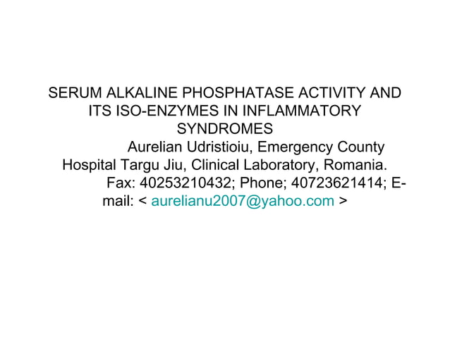 Serum Alkaline Phosphatase Activity And Its Iso Enzymes In | PPT