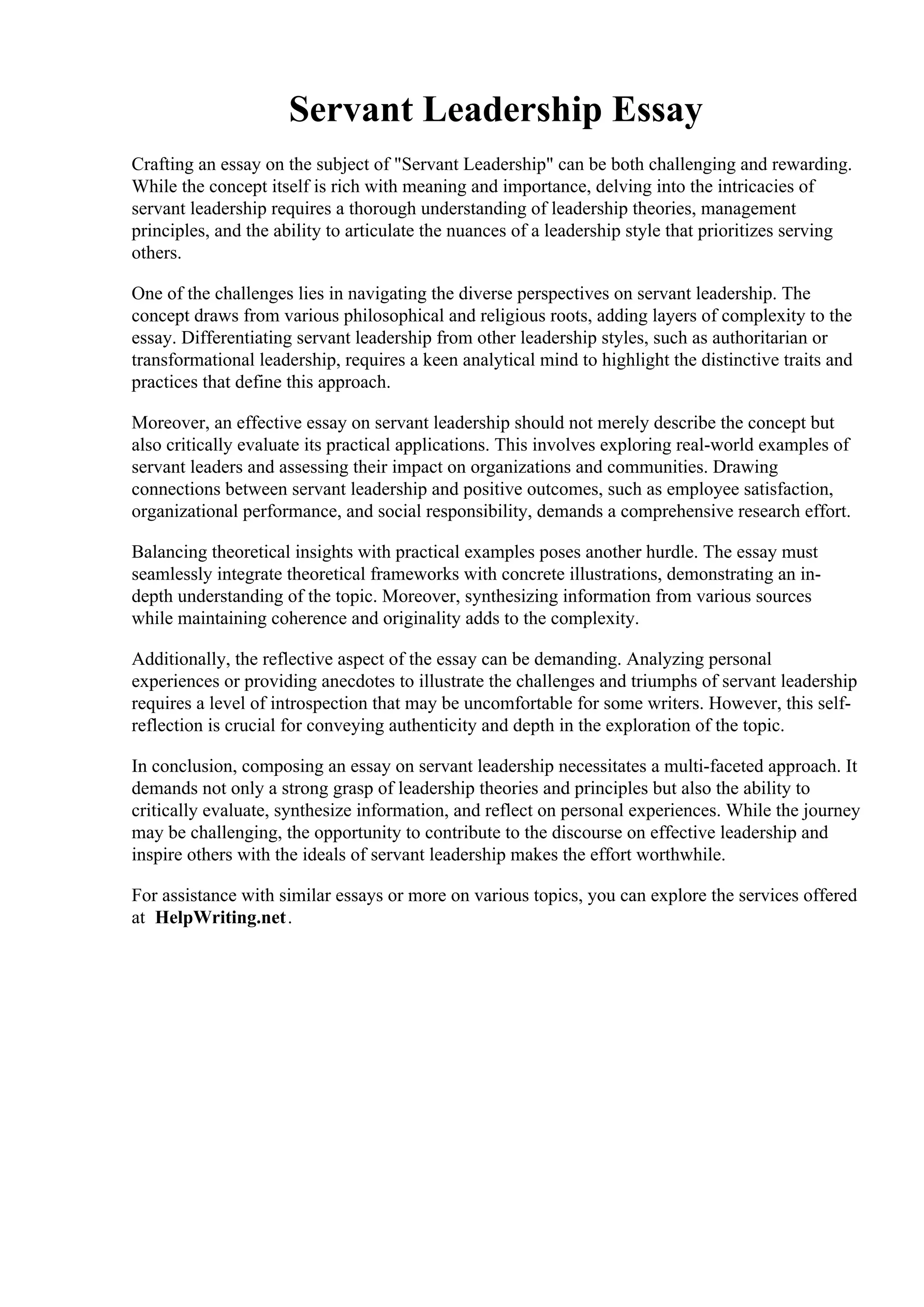 Servant Leadership Essay | PDF