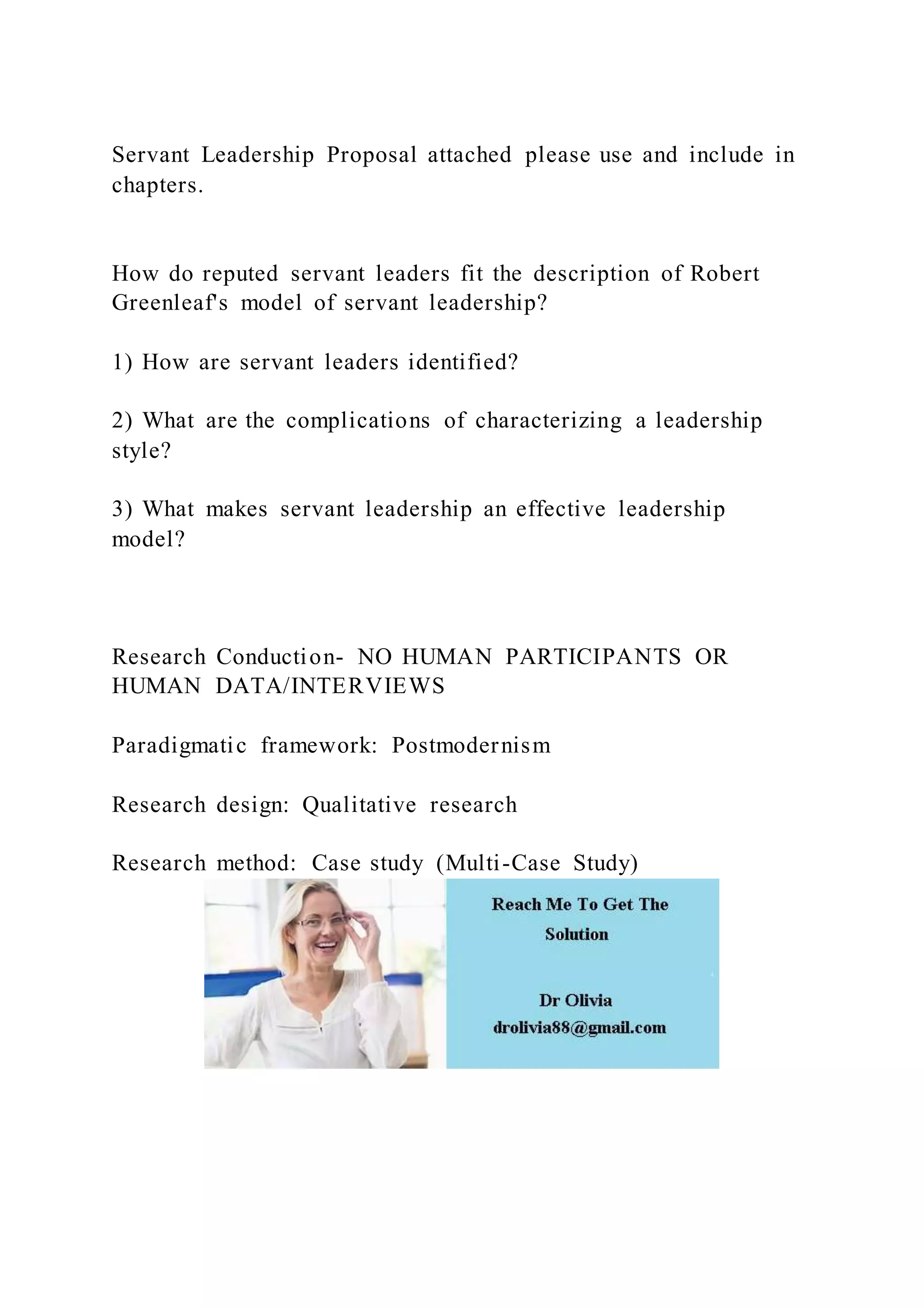 Servant Leadership Proposal attached please use and include in chapt | DOCX | Science