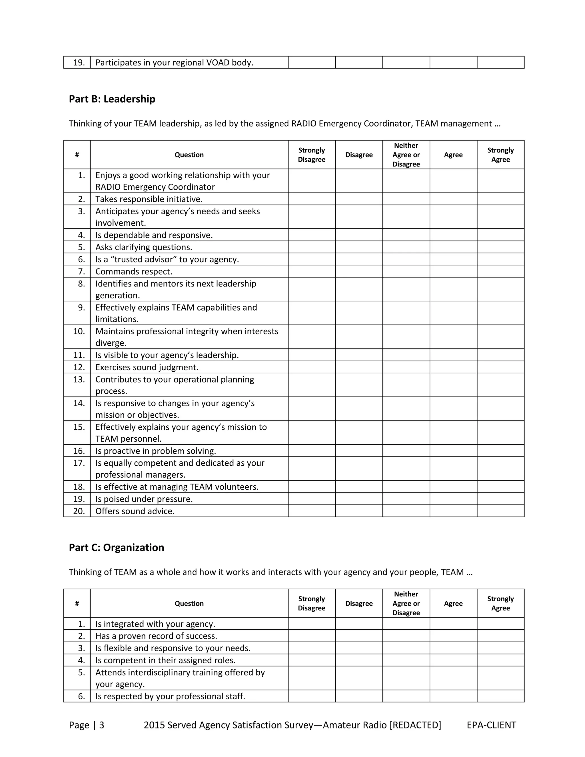 Amateur Radio Team Served Agency Satisfaction Survey REDACTED | PDF