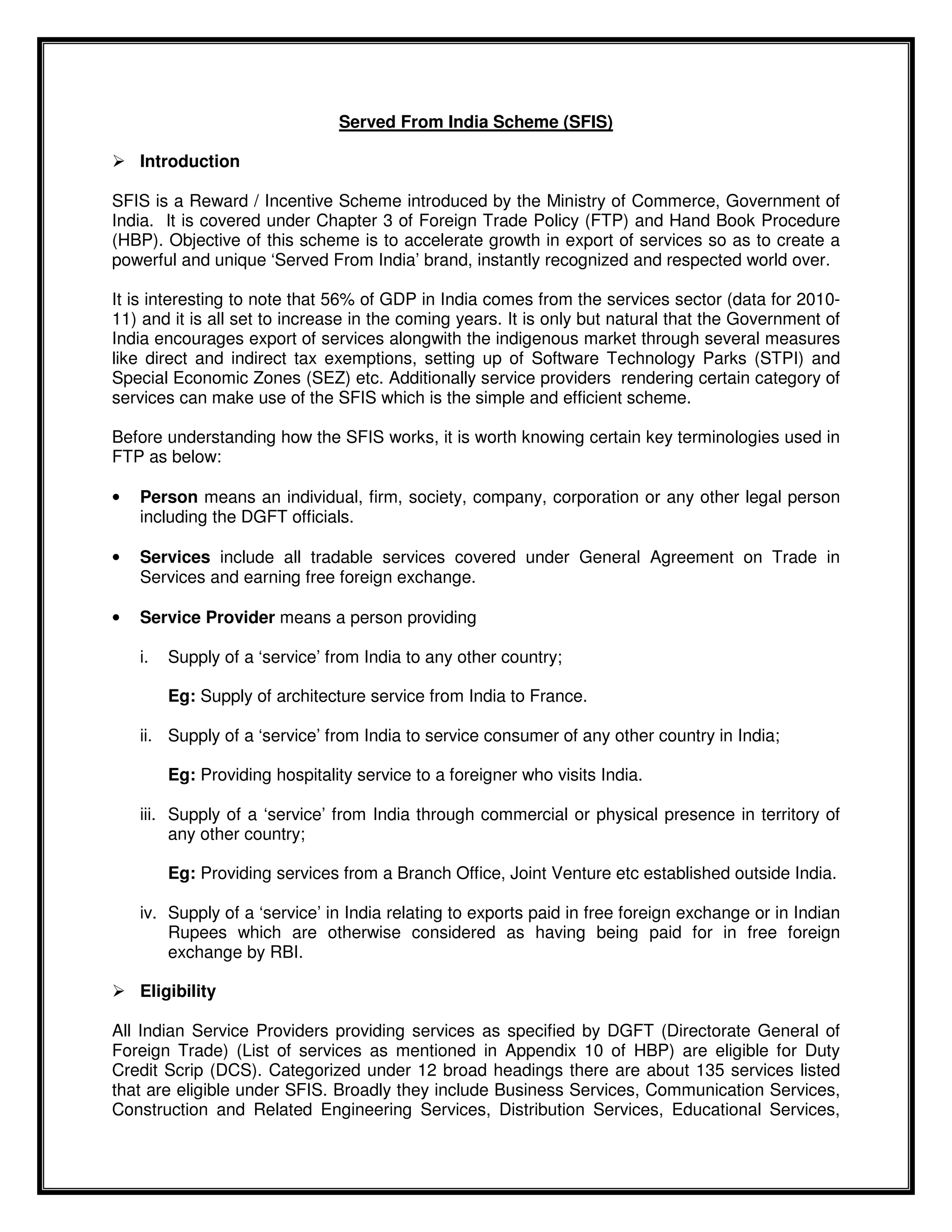 Served From India Scheme (Sfis) | PDF