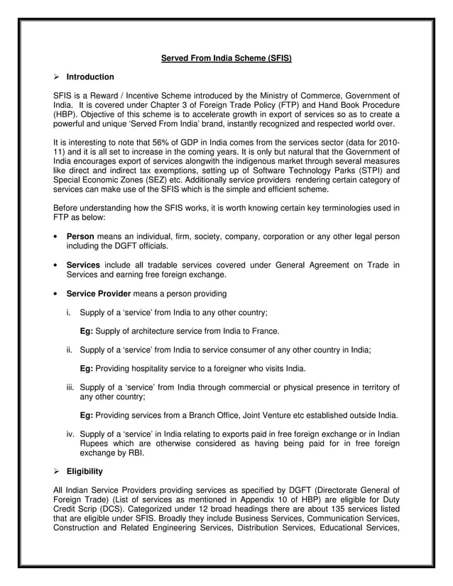 Served From India Scheme (Sfis) | PDF
