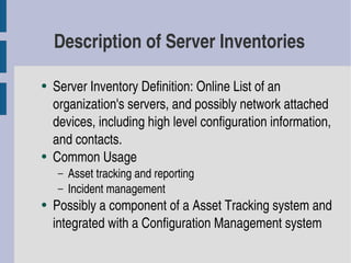Server Inventory Using Free, Open Source, and Proprietary Tools | PDF
