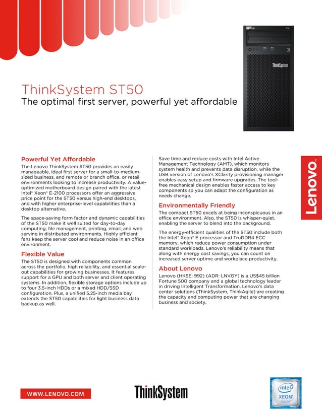 ThinkSystem ST50 DataSheet | PDF | Laptops | Computing