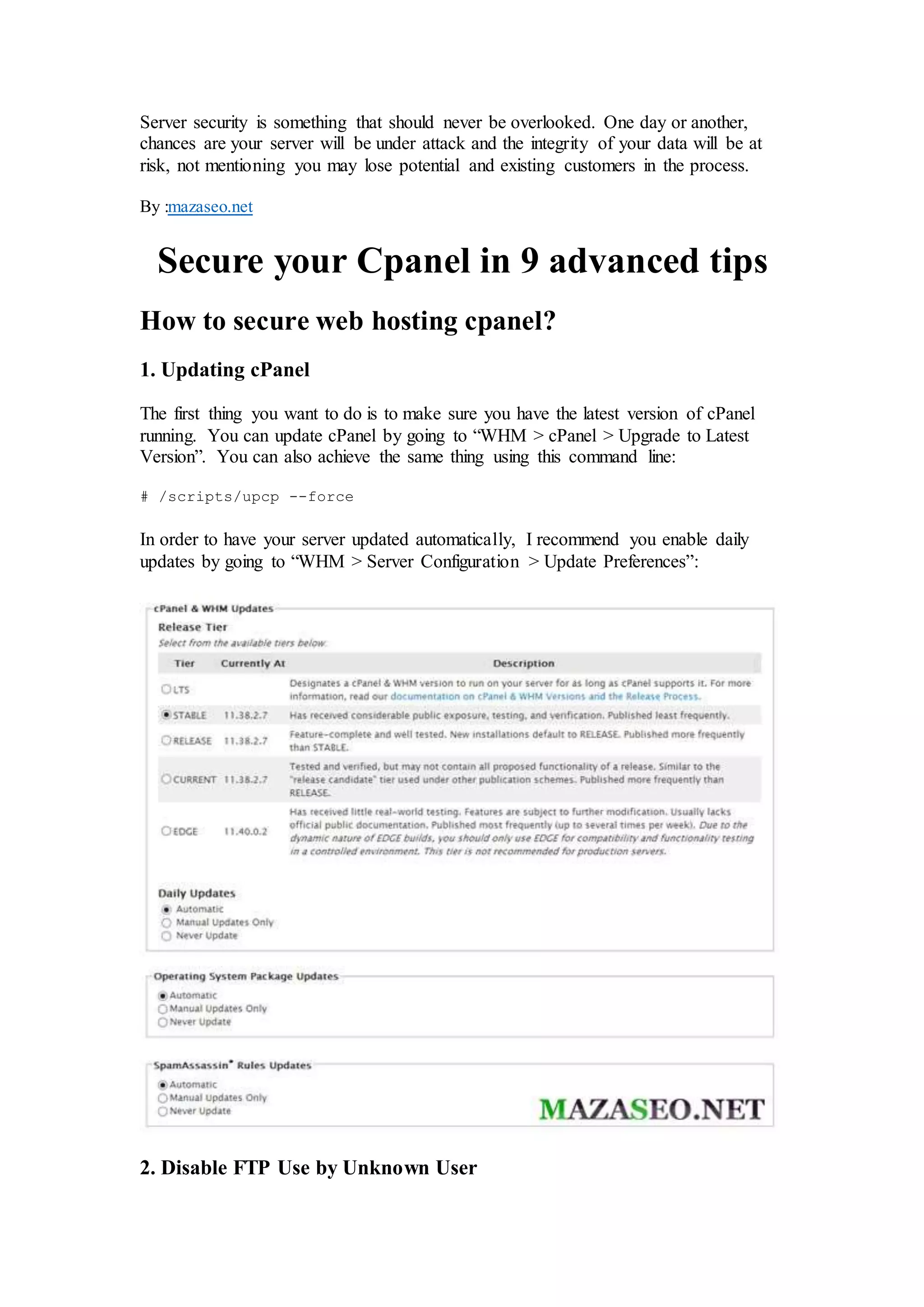 Secure your Cpanel in 9 advanced tips | PDF