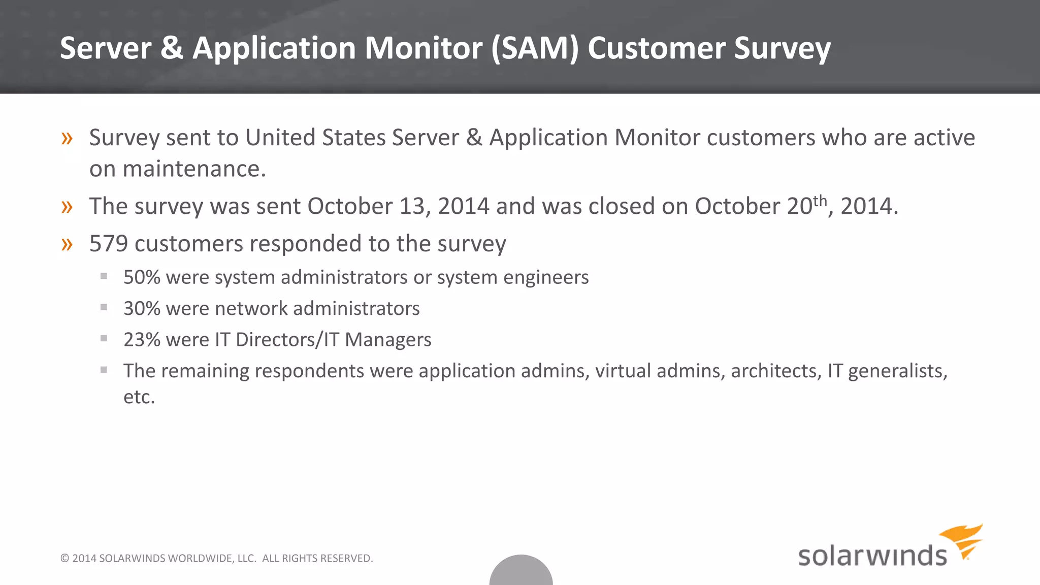 Server & Application Monitor (SAM) - Benefits Survey | PPT