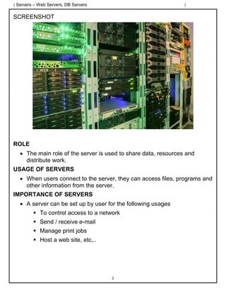 SERVERS BASSIC INTRIDUCTION ,TYPES AND THEIR FUNCTIONALITIES | PDF ...