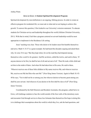 Serve to Grow: A Residence Life Spiritual Development Program | DOCX