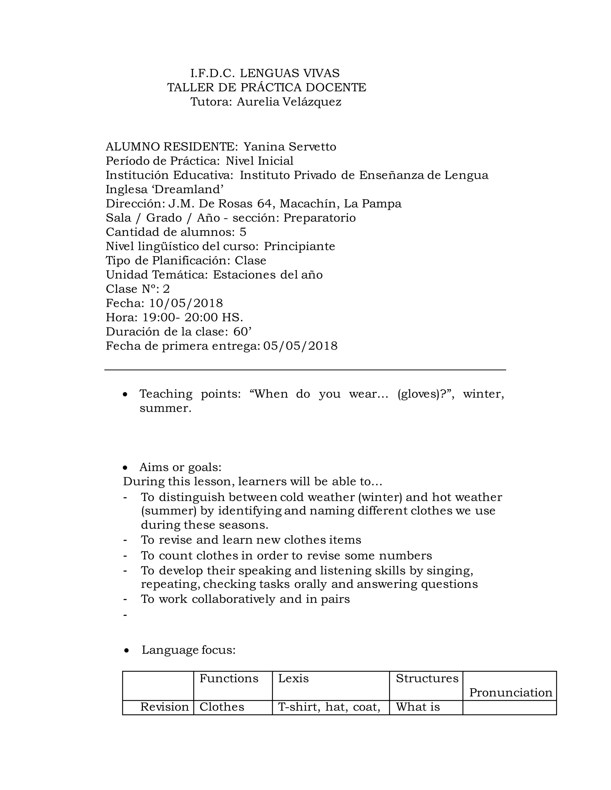 Tpd - lesson plans 2- kindergarten | PDF