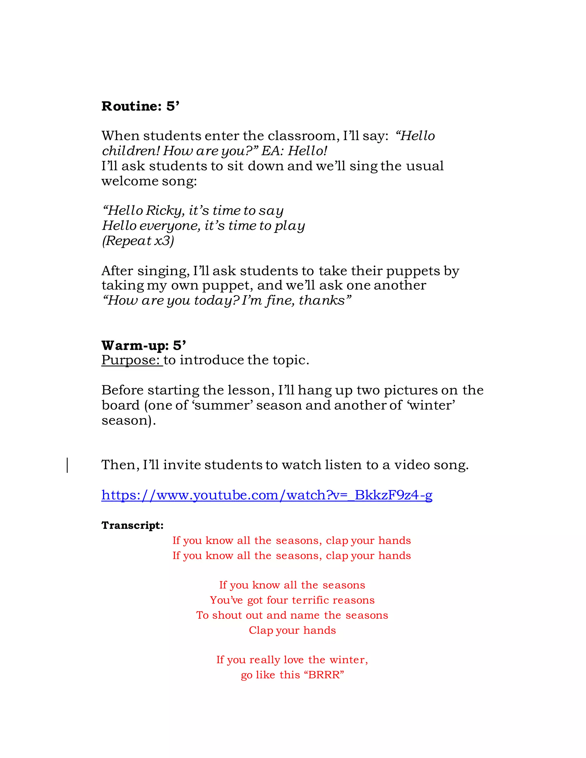 Tpd - lesson plans 2- kindergarten | PDF